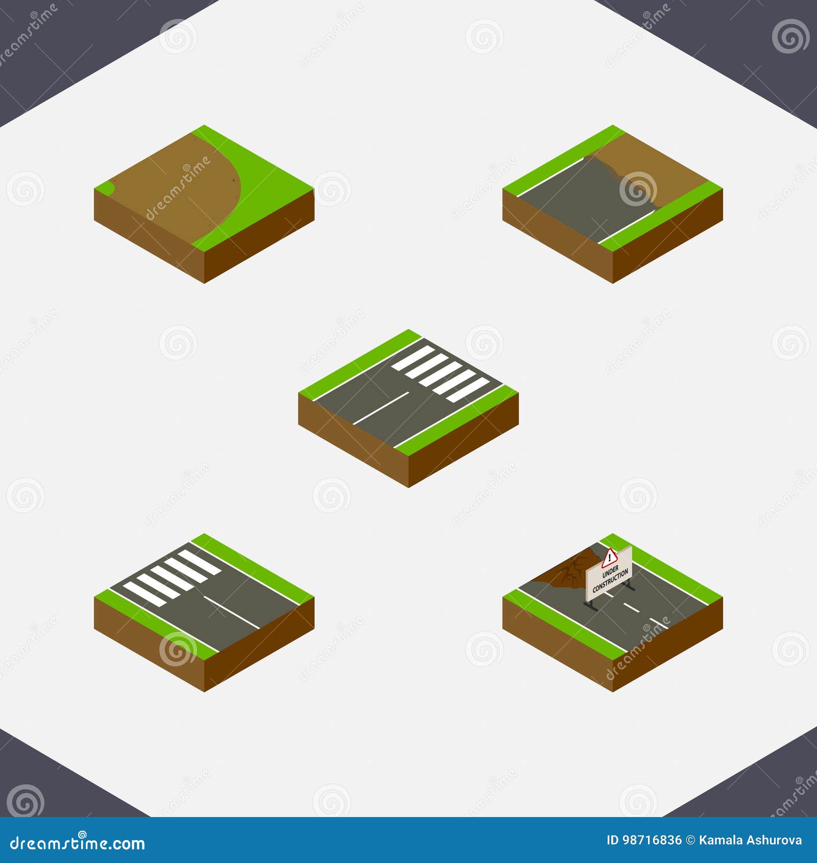Isometric Road Set of Unfinished, Repairs, Rotation and Other Vector ...