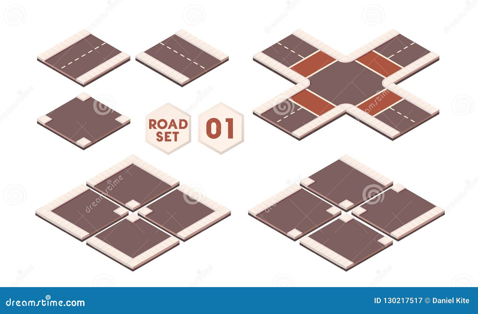 Isometric Roads Construction Elements for Sity Map. Set of Road Path ...
