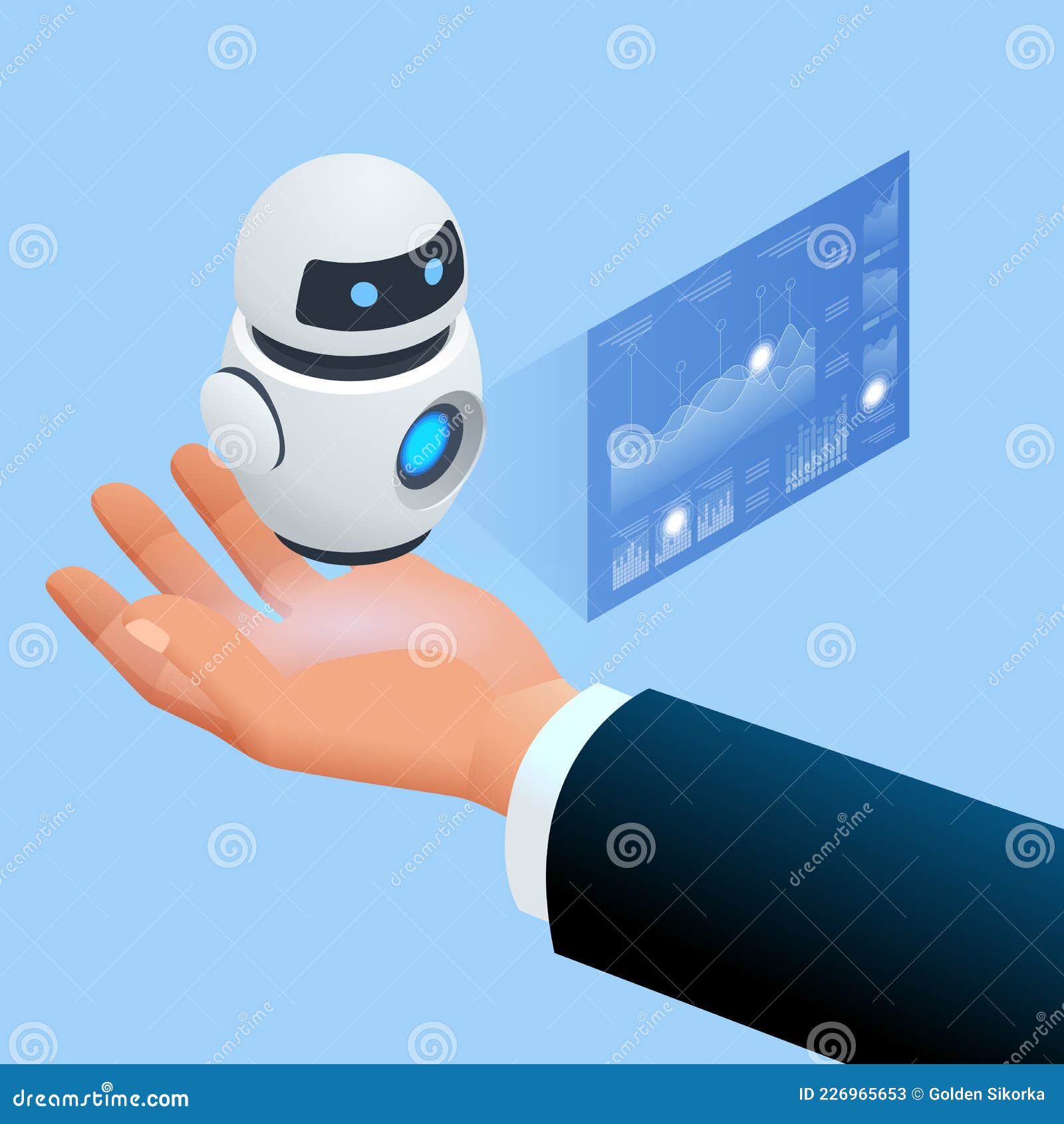 The Robot Analyzes Graphs. Artificial Intelligence, Hand Pointing To Graph, Chart Royalty-Free ...