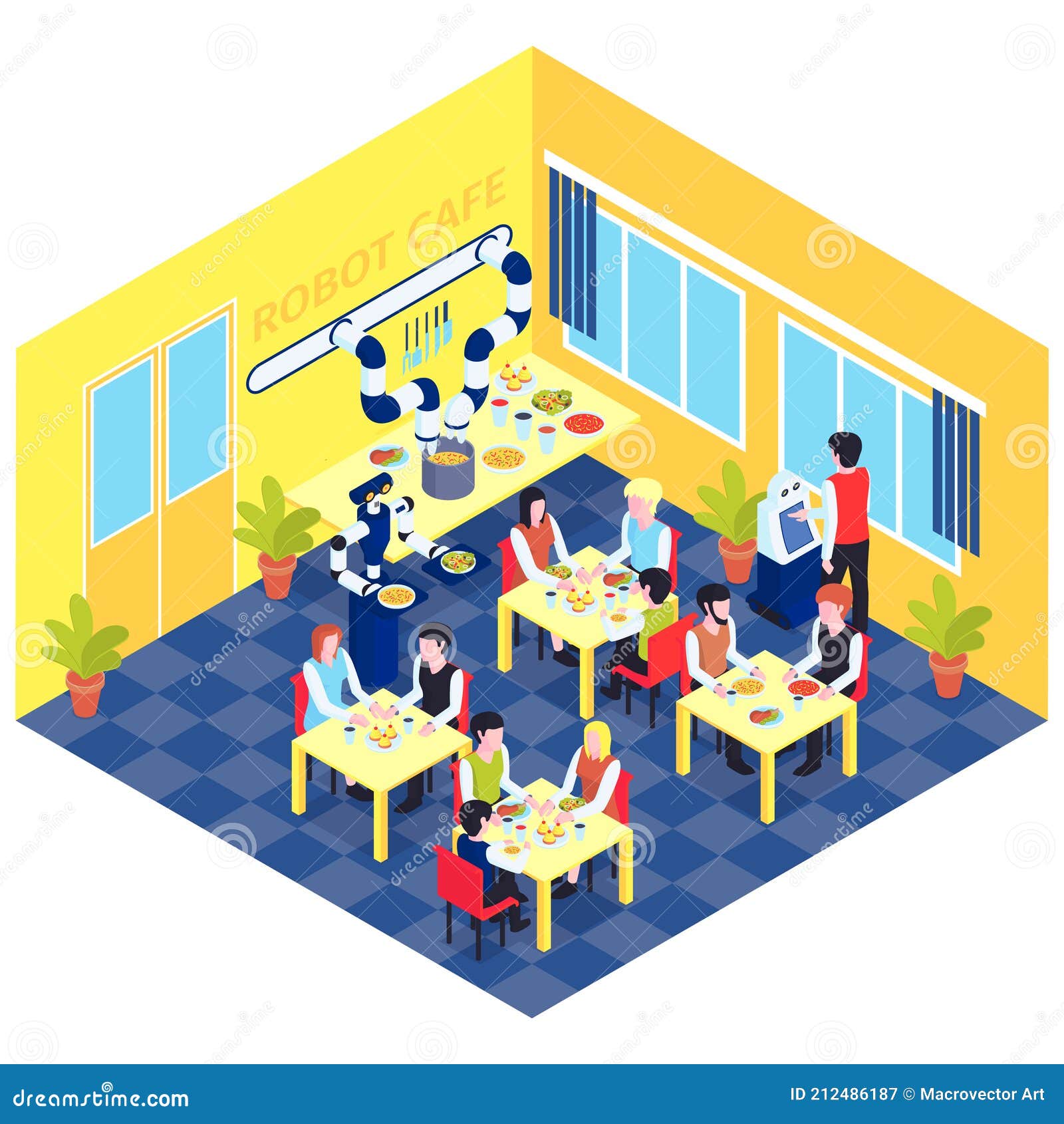 Isometric Robot Cafe Composition Stock Vector - Illustration of design ...
