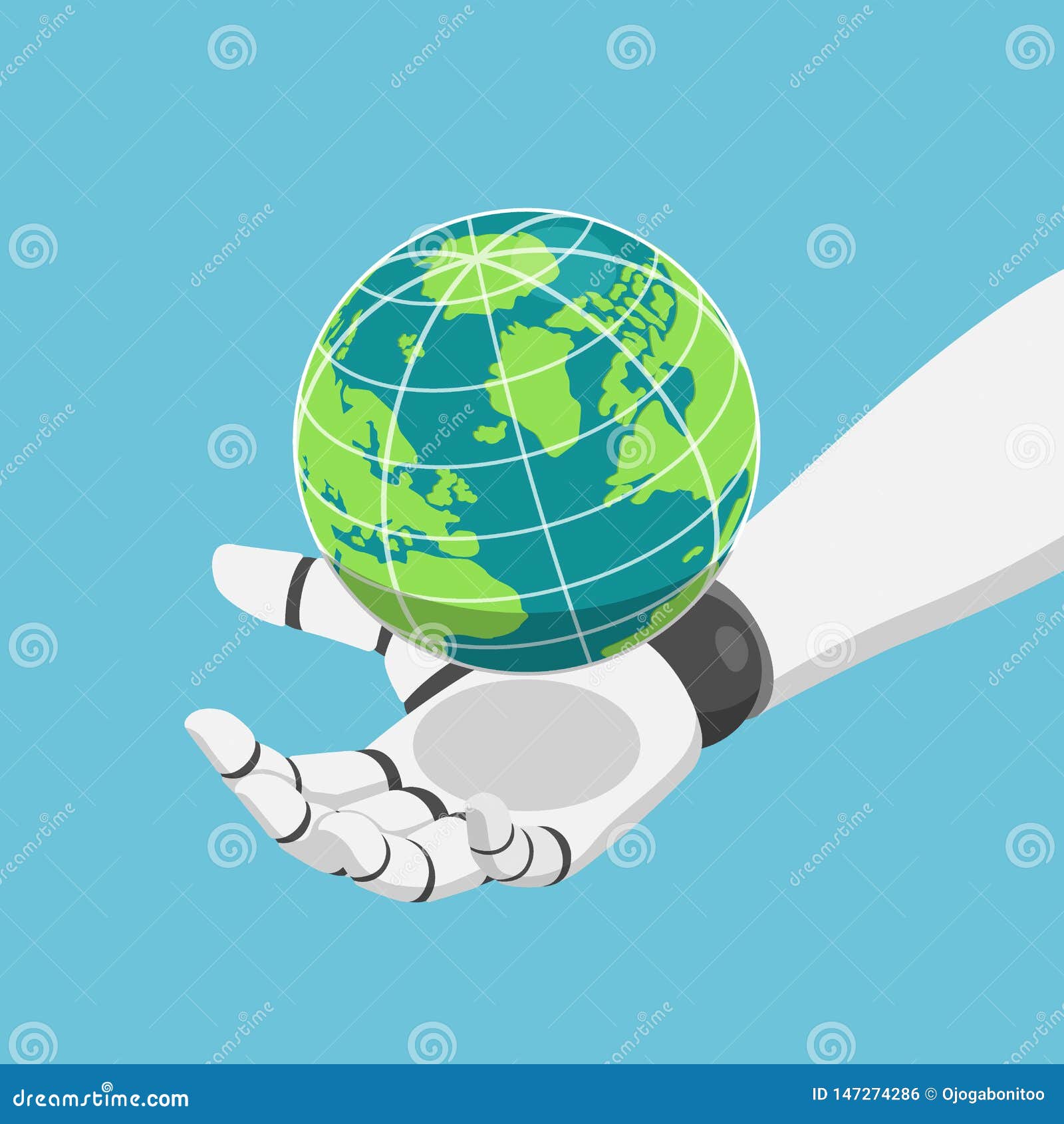 Isometric Robot Hand Holding the World or Planet Earth Stock Vector ...