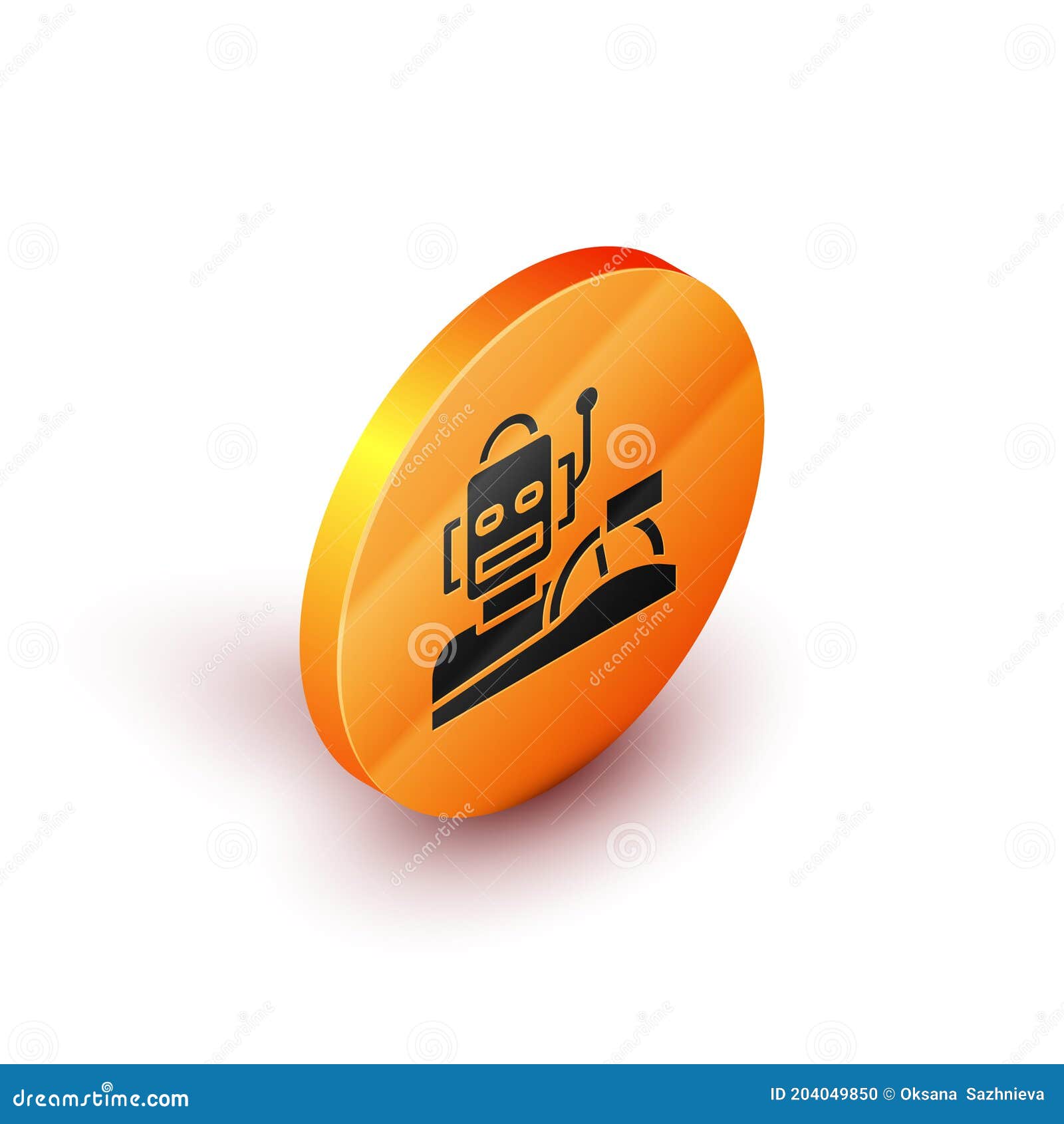 Isometric Robot Humanoid Driving a Car Icon Isolated on White ...