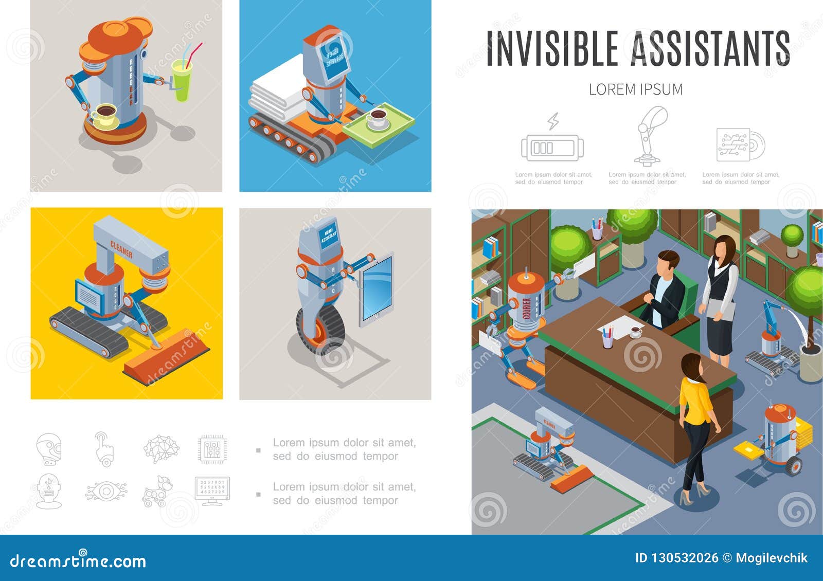 Isometric Robotic Assistants Infographic Template Stock Vector ...