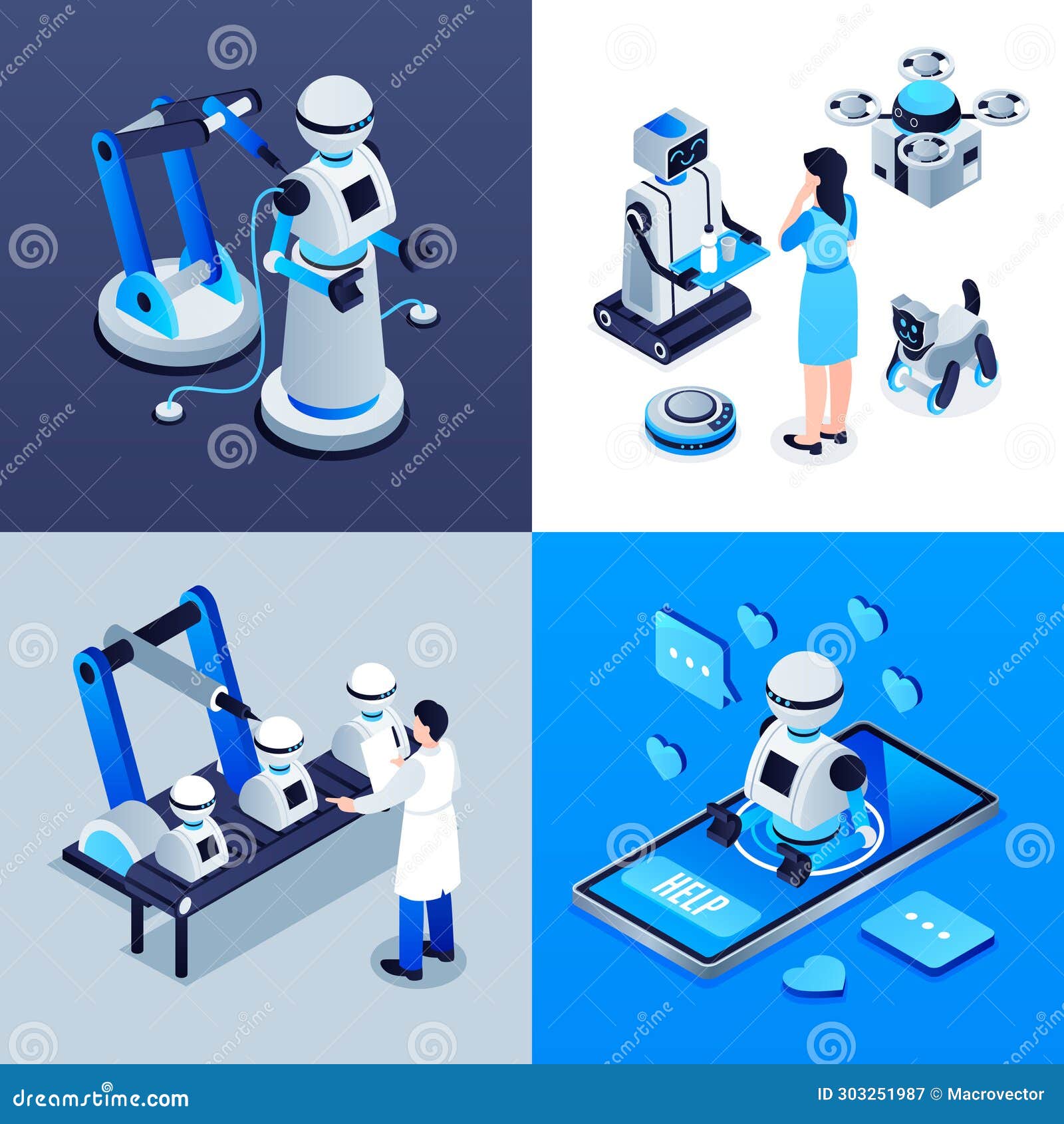 Isometric Robots Composition Set Stock Illustration - Illustration of ...