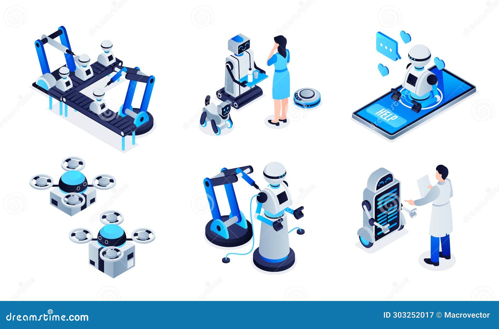 Isometric Robots Mini Composition Set Stock Illustration - Illustration ...