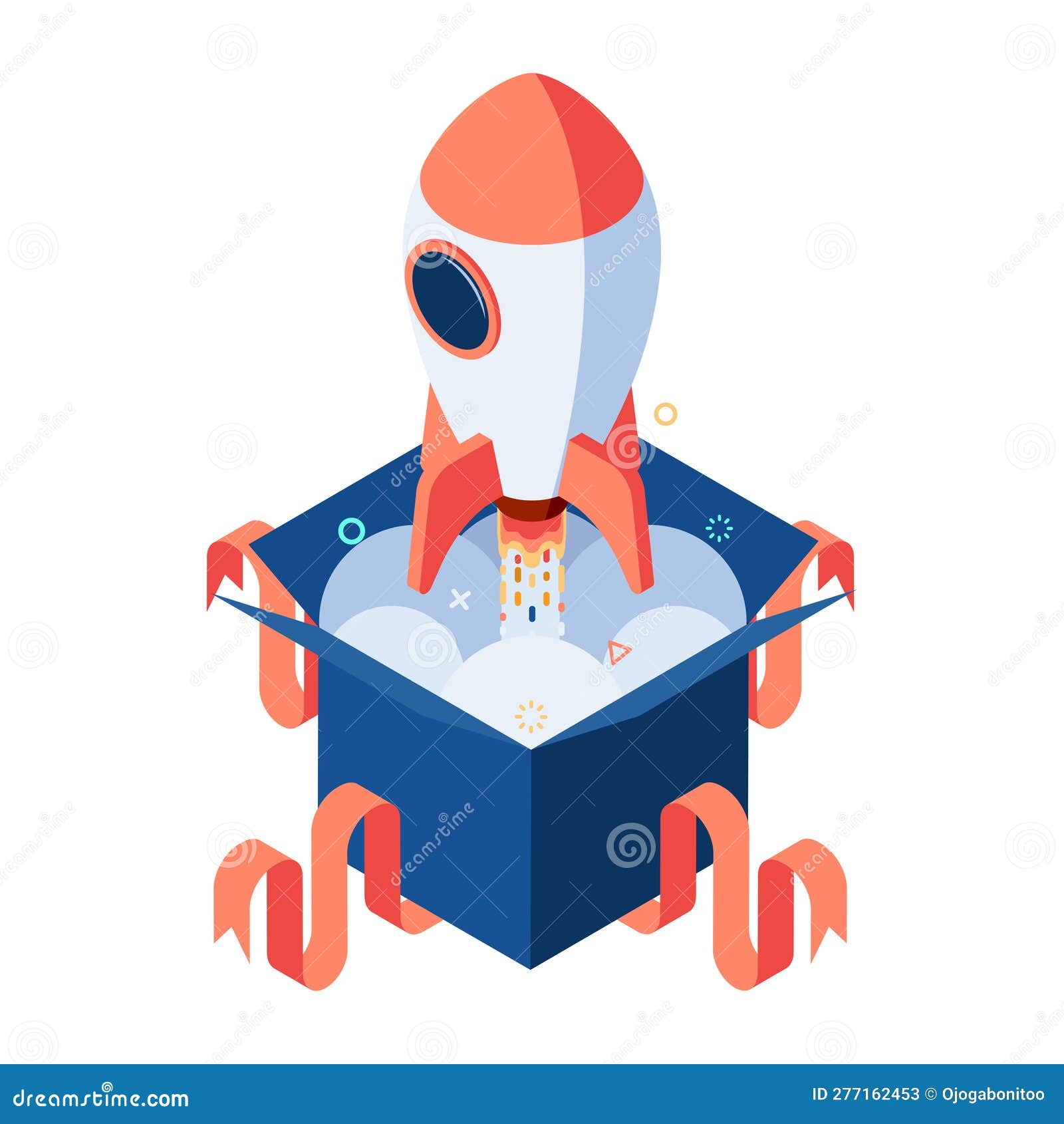 Isometric Rocket Launch from the Opening Box Stock Vector ...