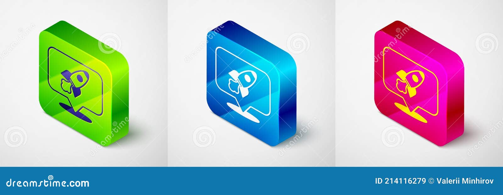 Isometric Rocket Ship Icon Isolated on Grey Background. Space Travel ...