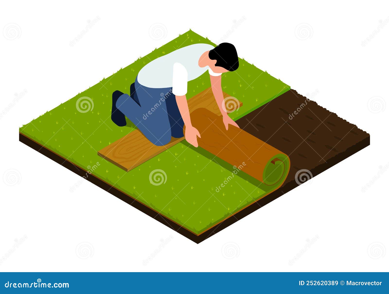 Isometric Rolled Lawn Installation Cartoon Vector | CartoonDealer.com ...