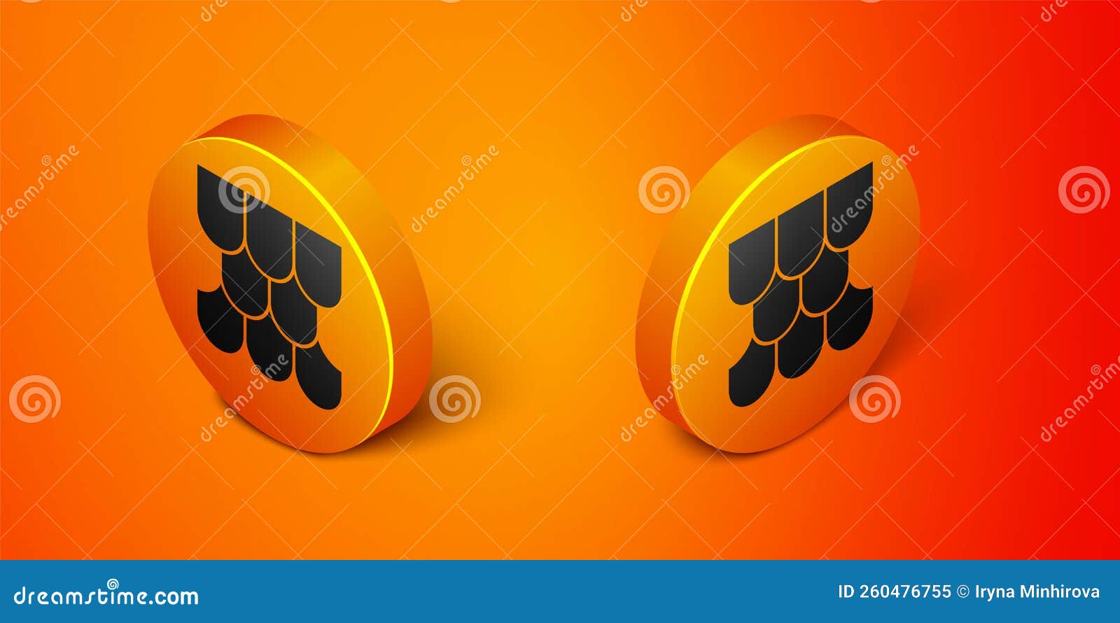 Isometric Roof Tile Icon Isolated on Orange Background. Orange Circle ...