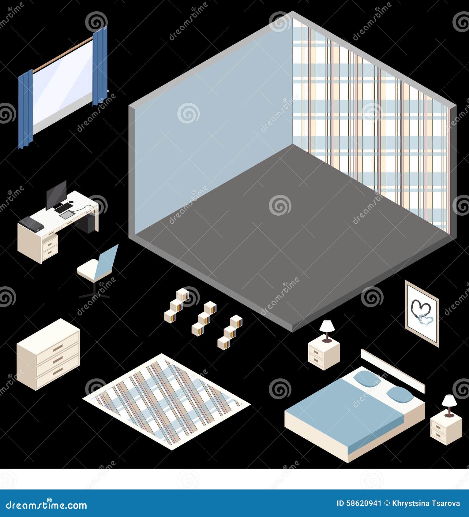 Isometric room stock vector. Illustration of cupboard - 58620941