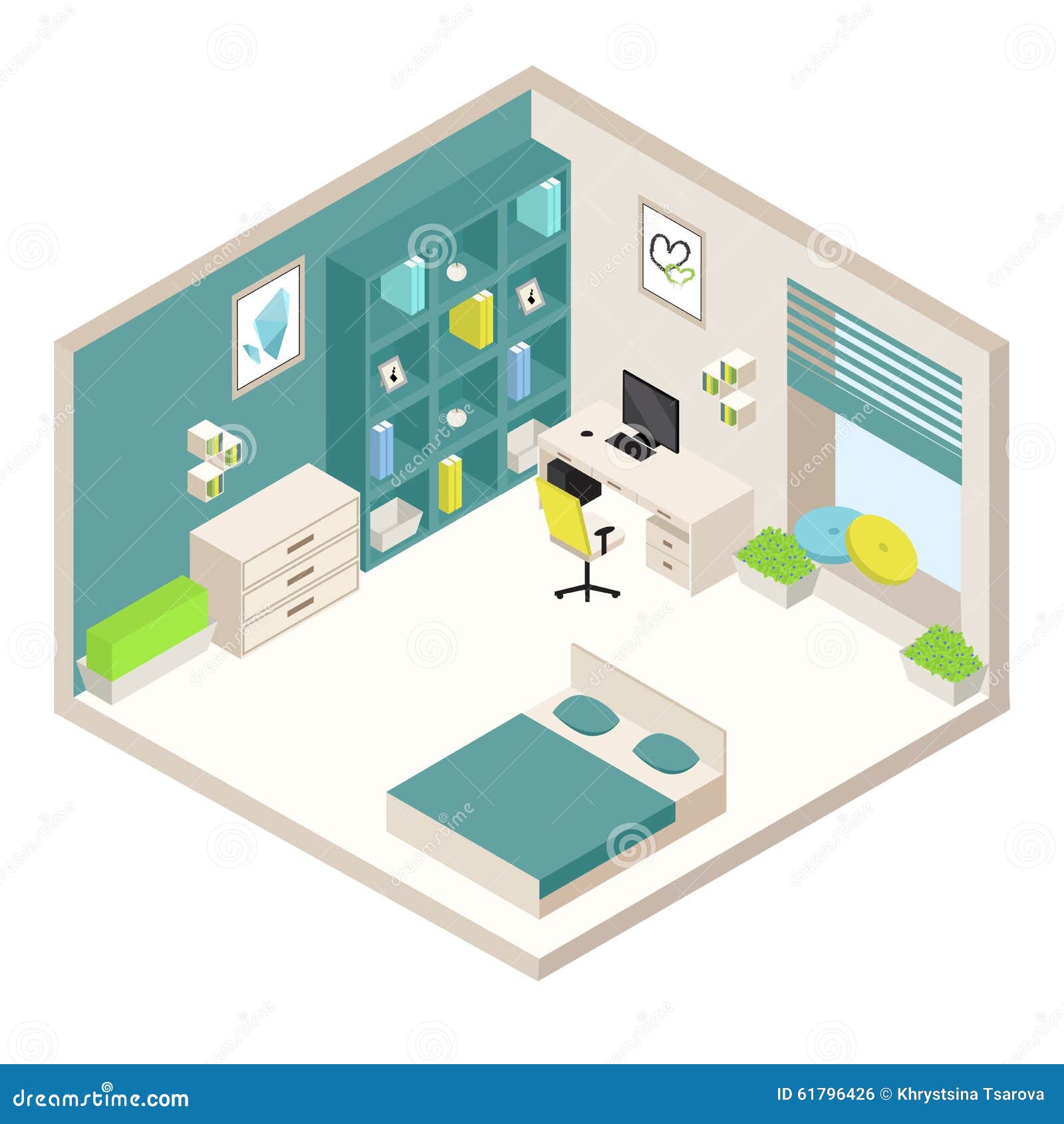 Isometric room stock vector. Illustration of home, cabinet - 61796426