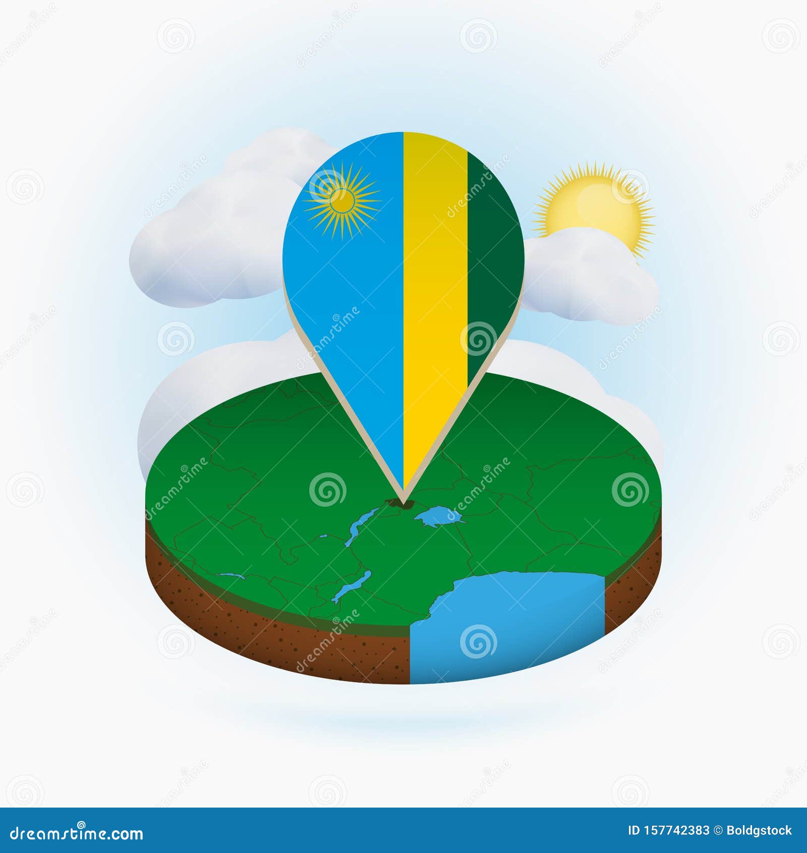 3d Isometric Map Of Rwanda With National Flag Cartoon Vector ...
