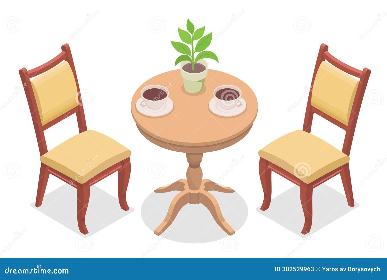 Isometric Round Table and Two Chairs Vector Stock Vector - Illustration ...