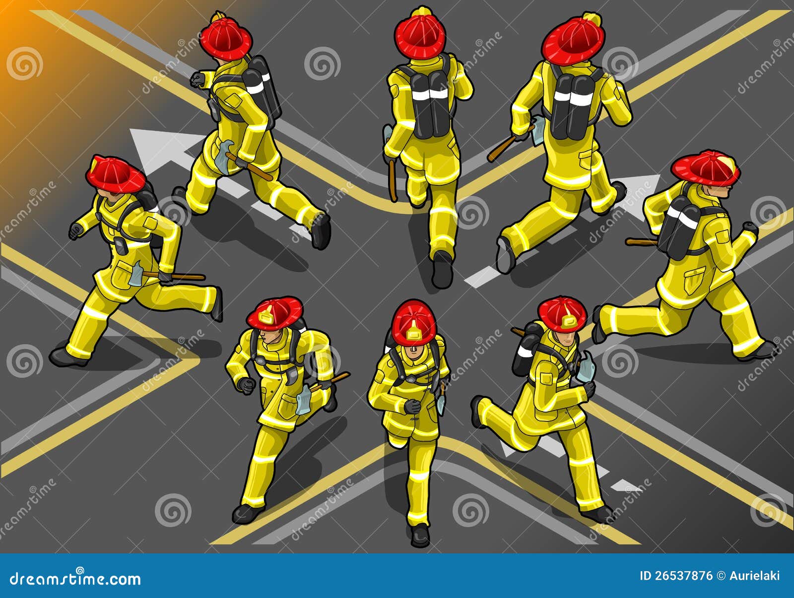 Isometric Runner Firefighter in Eight Position Stock Vector ...