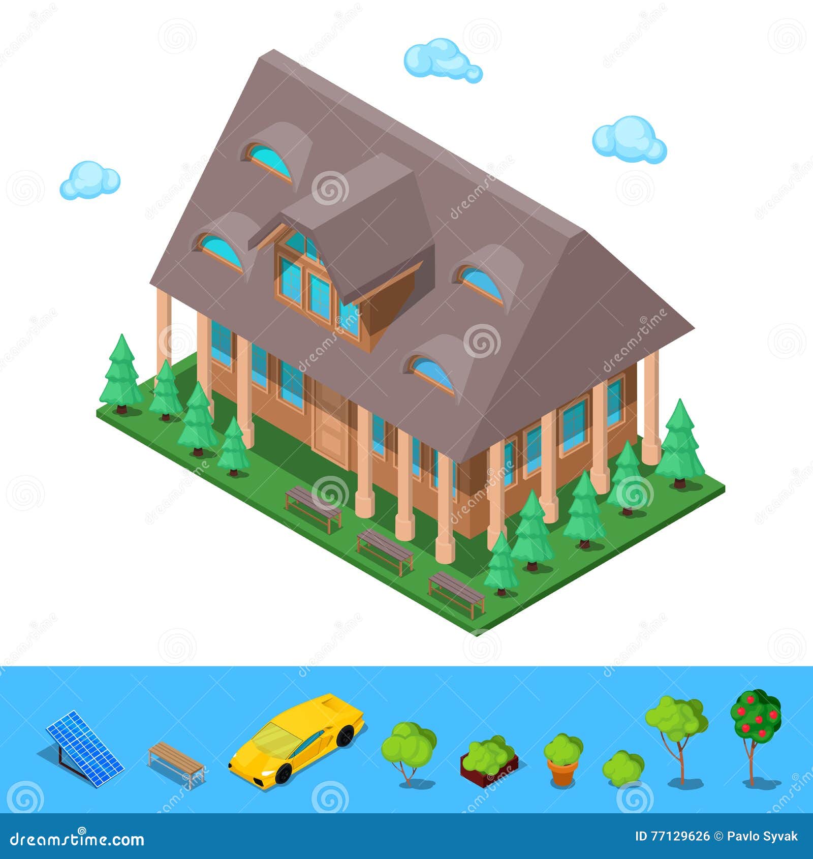 Rural Building And Agricultural Objects Set, Farmhouse, Mill, Tractor ...