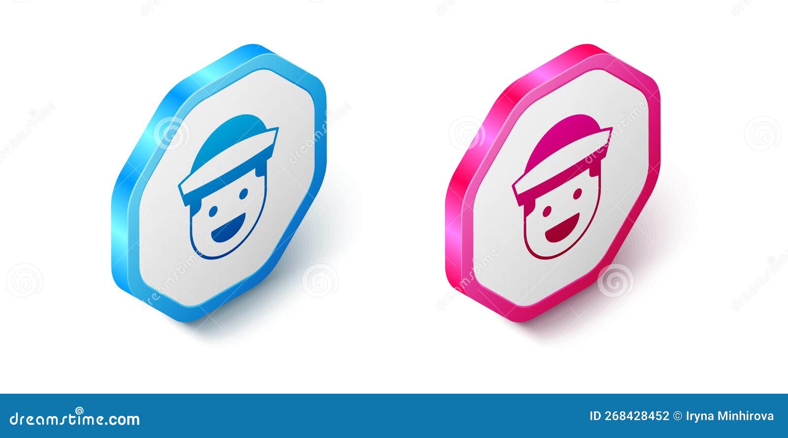 Isometric Sailor Icon Isolated on White Background. Hexagon Button ...