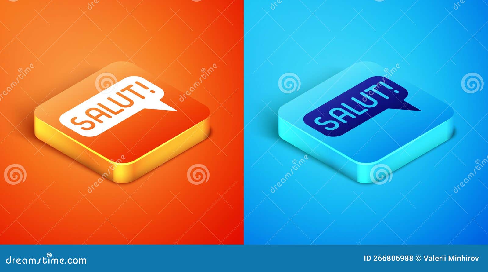Isometric Salut in Different Languages Icon Isolated on Orange and Blue ...