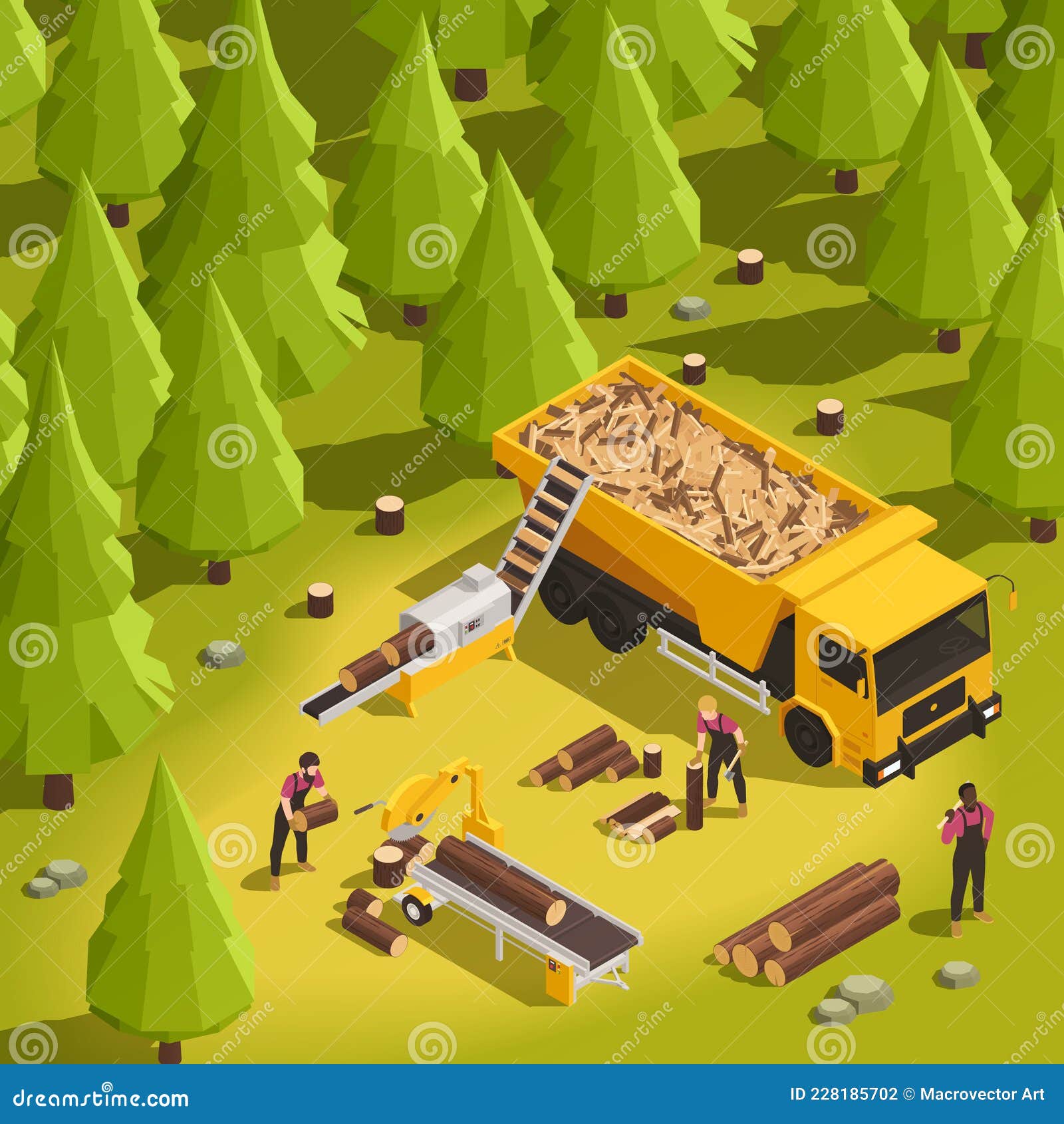 Isometric Sawmill Indoor Background Cartoon Vector | CartoonDealer.com ...