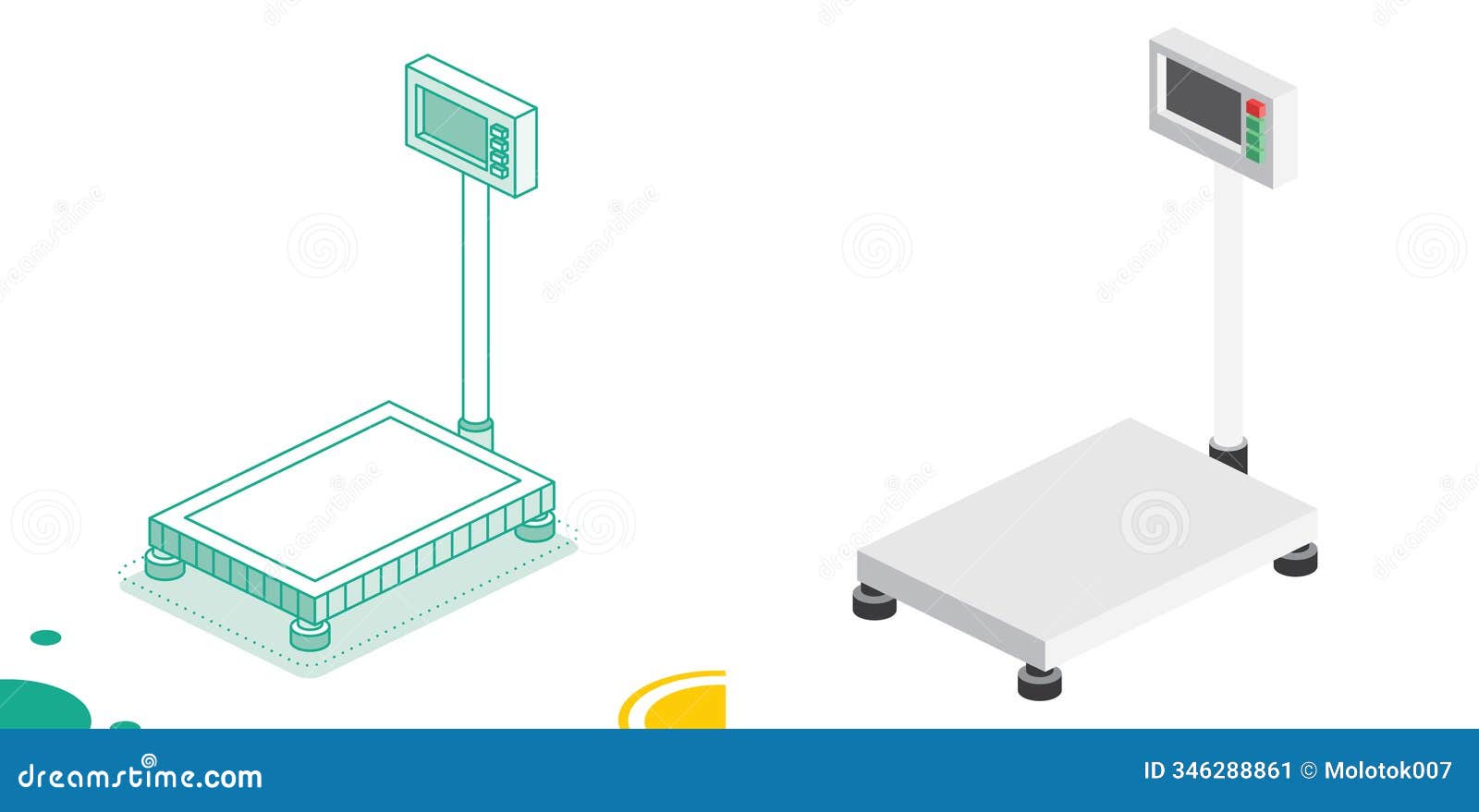 Isometric Scales for Weighing Objects and Goods. Illustration. Outline ...