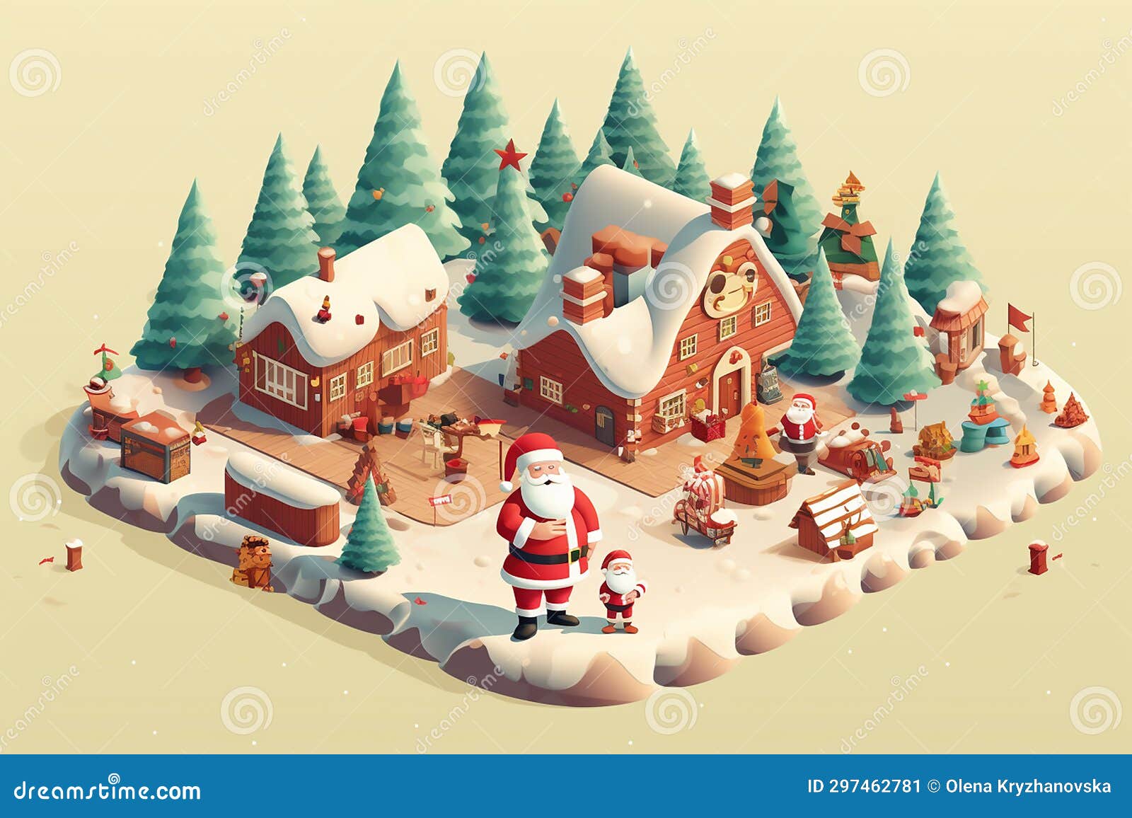 Isometric Scene with Christmas Decoration and Christmas Trees Stock ...