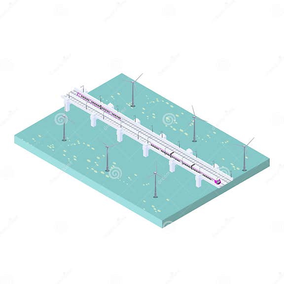 Isometric Scene Modern Electric High Speed Train with Wind Turbines ... Isometric Scene Modern Electric High Speed Train with Wind Turbines ...