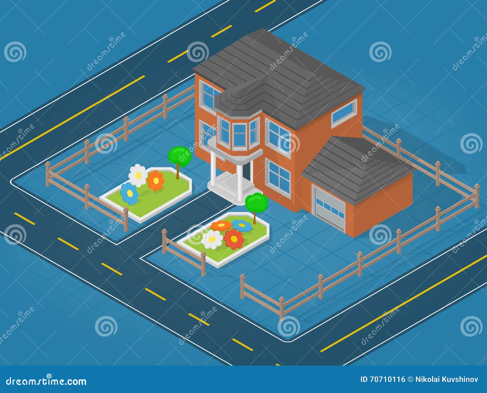 Isometric Scene Representing Modern House and Adjoining Area with ...