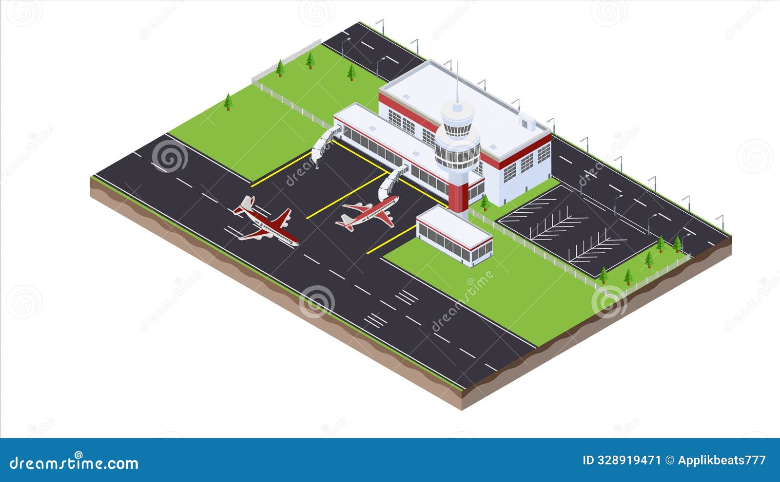 Isometric Scene of Transport Airplane and Control Tower Terminal Stock ...