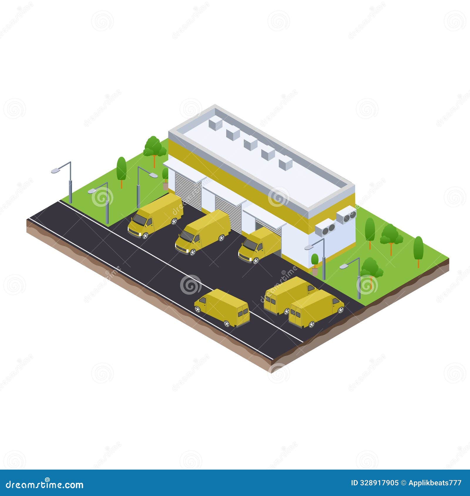 Isometric Scene of Van at Warehouse Logistic Hall Unloading Process in ...