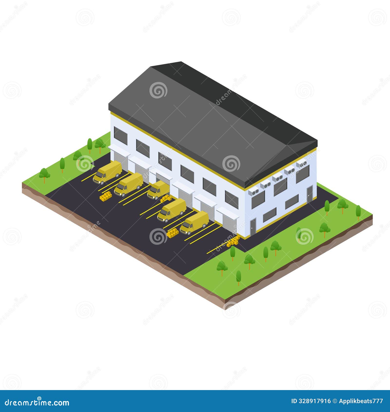 Isometric Scene of Van at Warehouse Logistic Hall Unloading Process in ...
