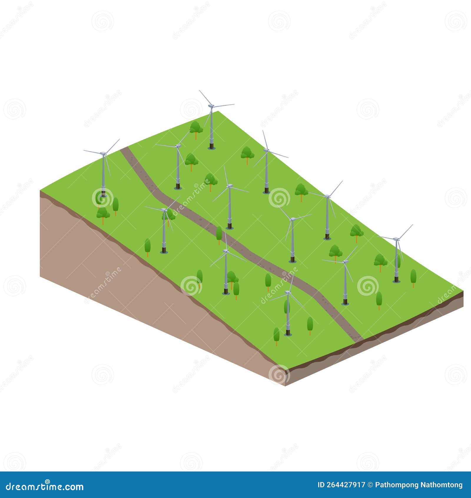 Isometric Scene Wind Turbines Generating Electricity in the Hill Stock ... Isometric Scene Wind Turbines Generating Electricity in the Hill Stock ...
