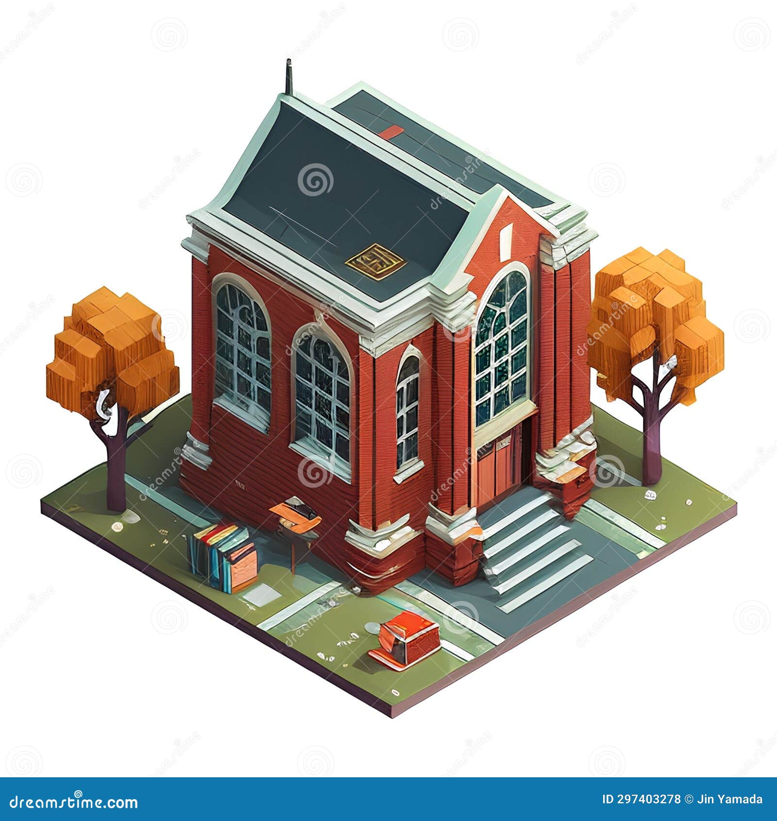 Isometric School Building. School Building on the Street. Vector ...