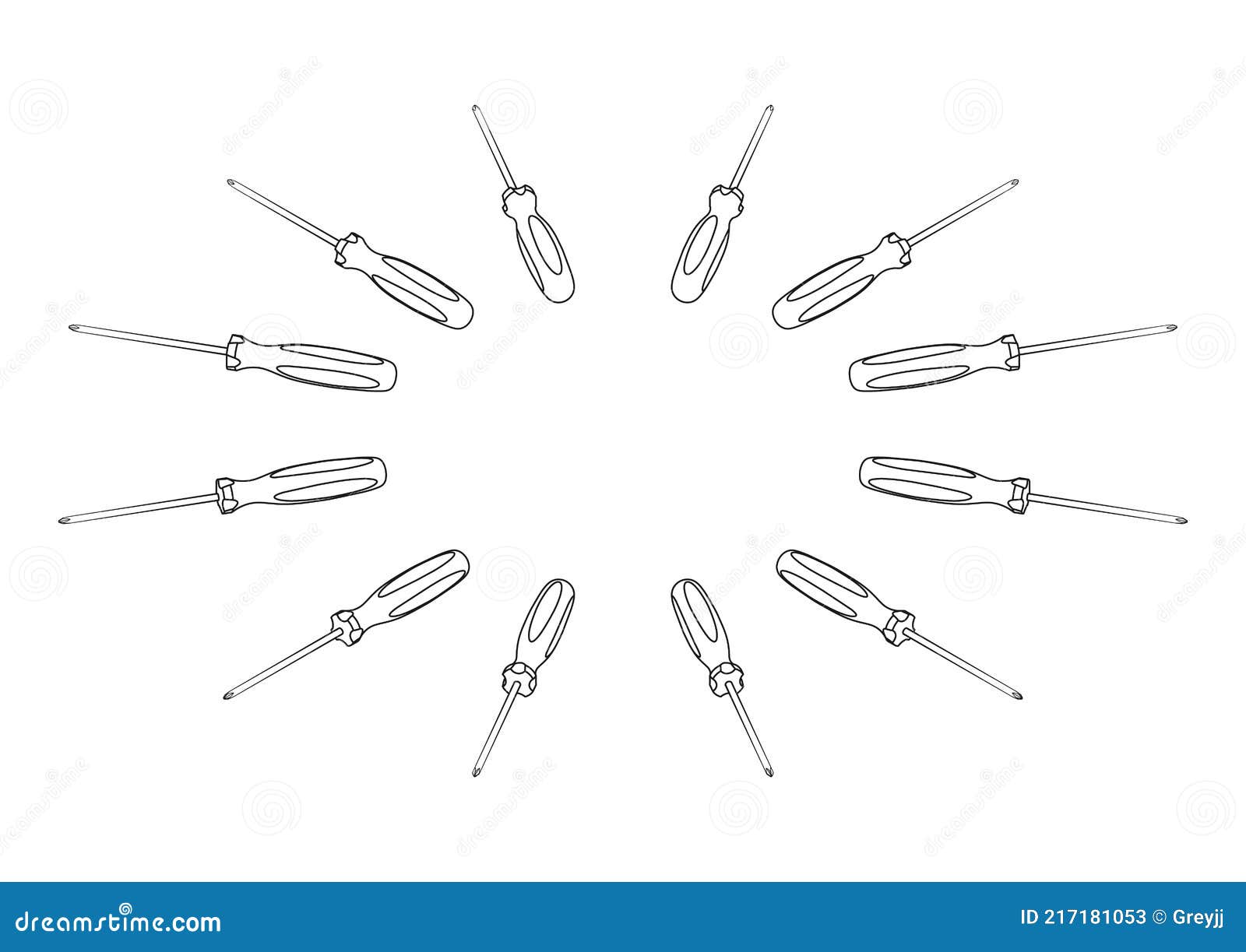 Isometric Screwdrivers from Different Angles in Outline Style Stock ...