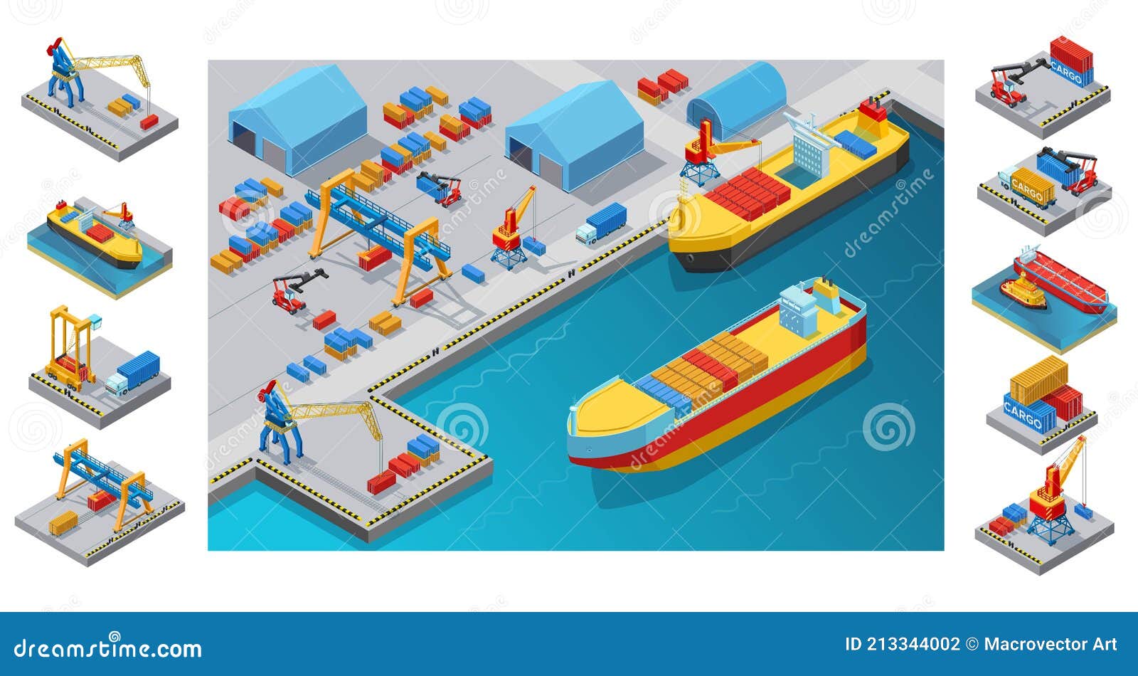 Isometric Sea Port Template Stock Vector - Illustration of isometric ...