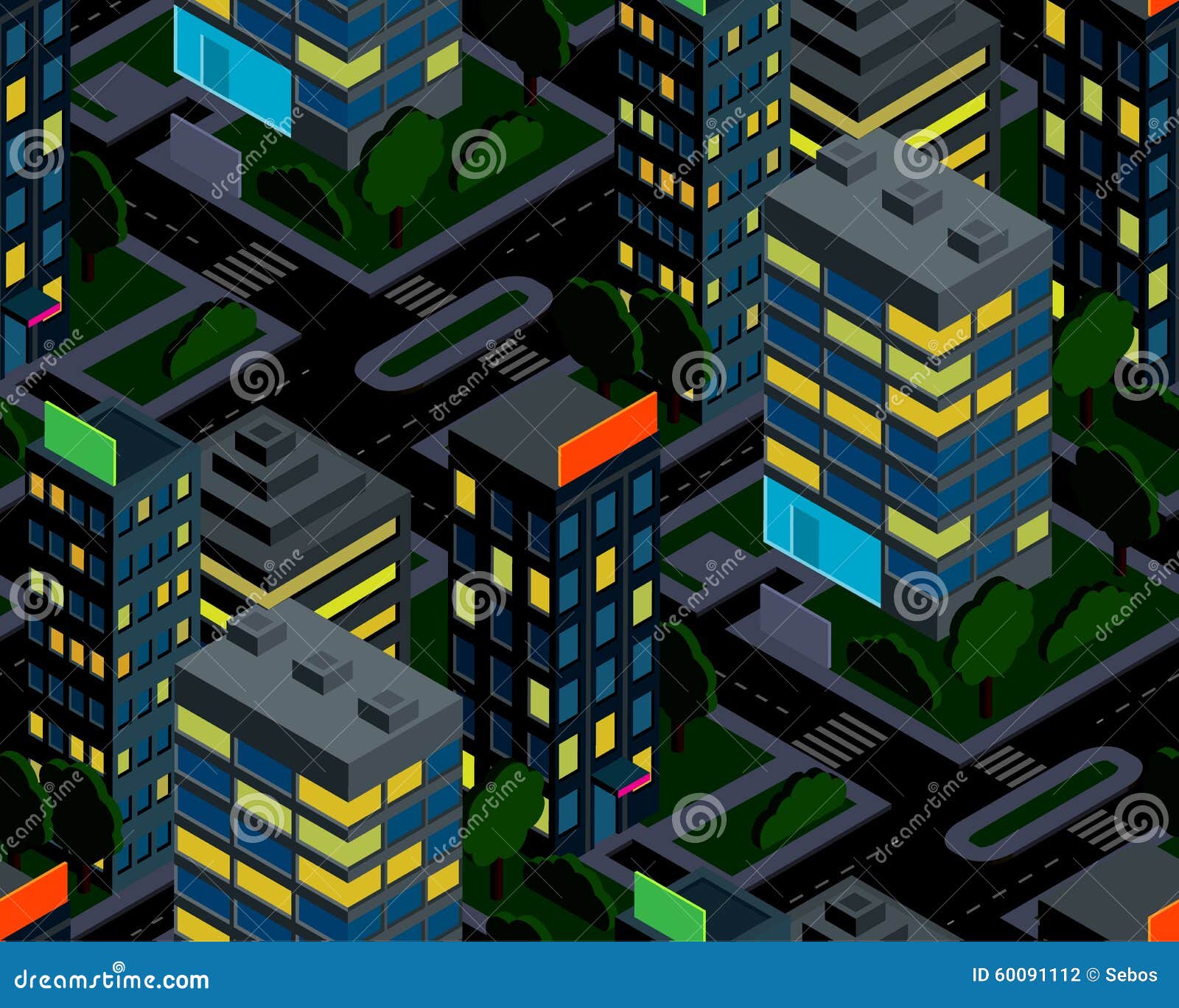 Isometric Seamless Night City Pattern Stock Vector - Illustration of ...