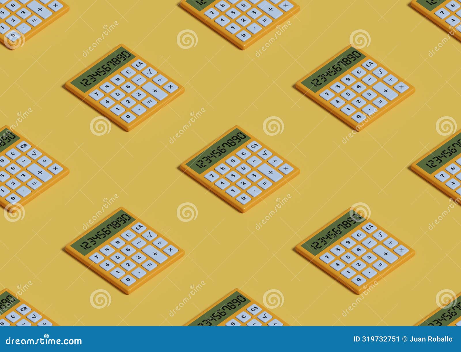 Isometric Seamless Pattern of Calculators on Yellow Background. 3d ...