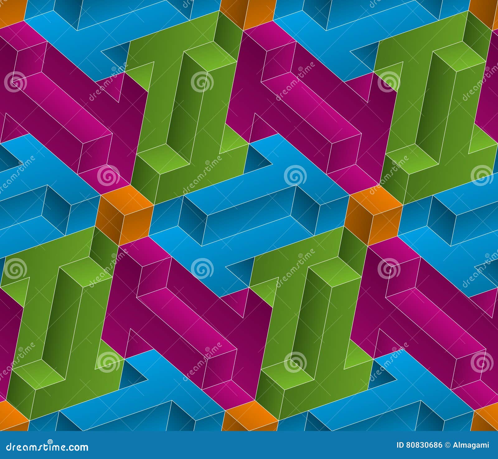 Isometric Seamless Pattern. 3D Optical Illusion Background. Stock ...