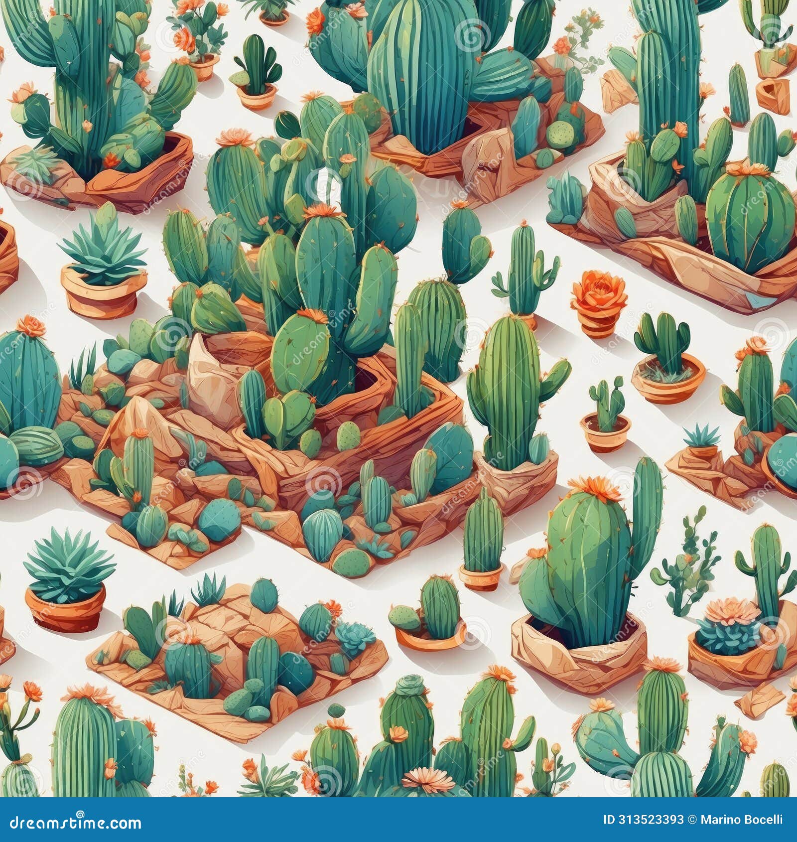 Isometric Seamless Pattern Image of Cactus To Use As Texture for ...