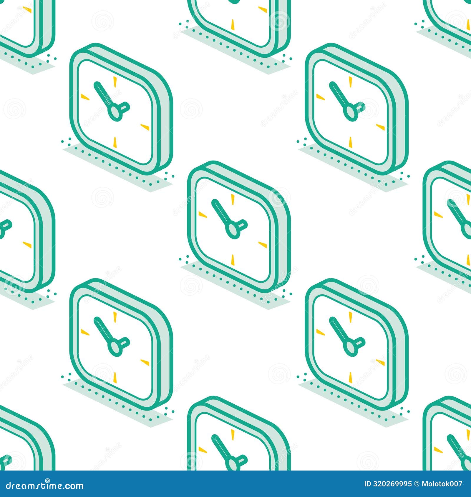 Isometric Seamless Pattern with Row of Clocks. Objects Isolated on ...