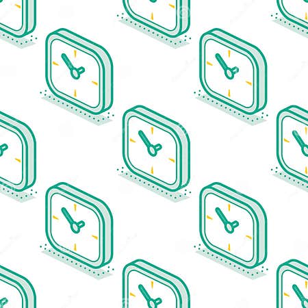 Isometric Seamless Pattern with Row of Clocks. Objects Isolated on ...
