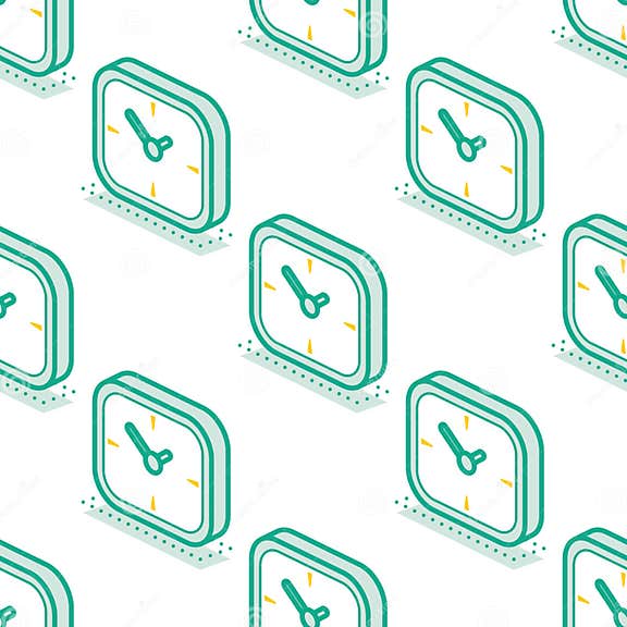 Isometric Seamless Pattern with Row of Clocks. Objects Isolated on ...