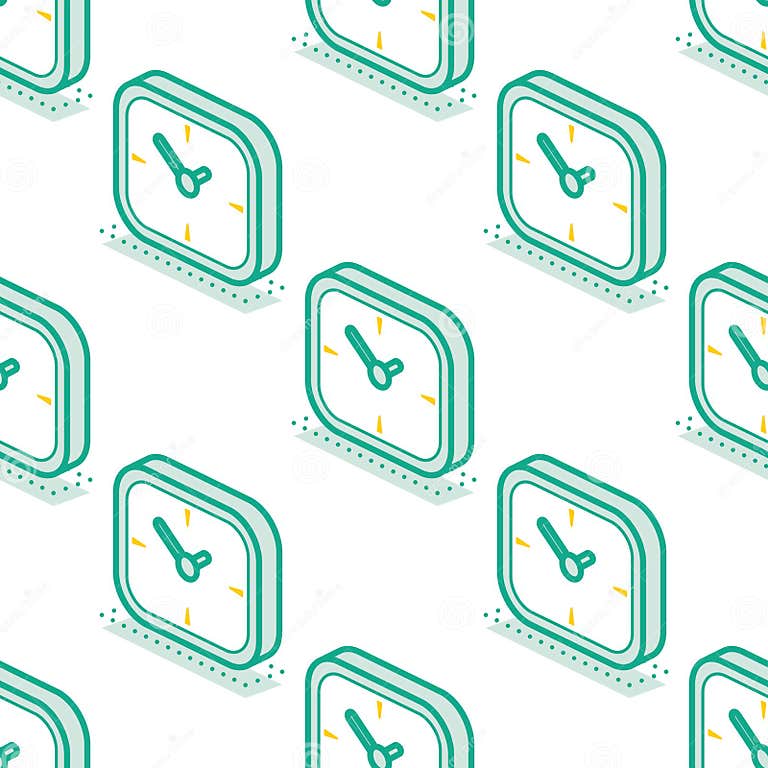 Isometric Seamless Pattern with Row of Clocks. Objects Isolated on ...