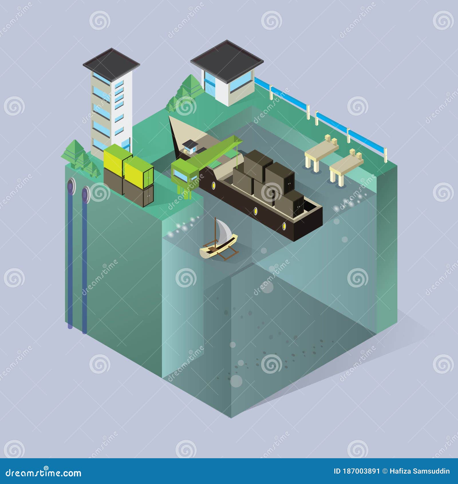 Isometric Seaport. Vector Illustration Decorative Design Stock Vector ...