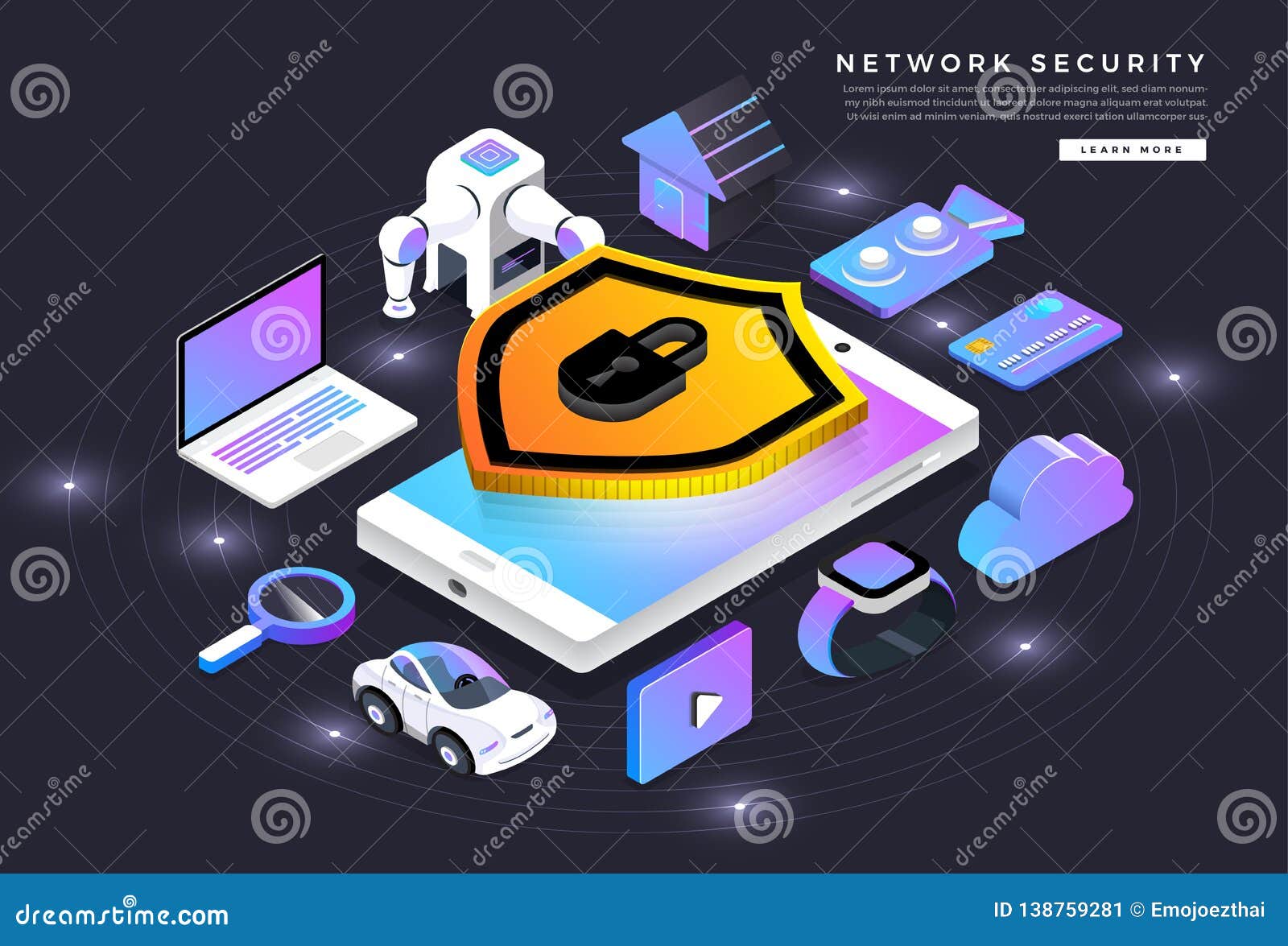 Isometric Security Network stock vector. Illustration of icon - 138759281