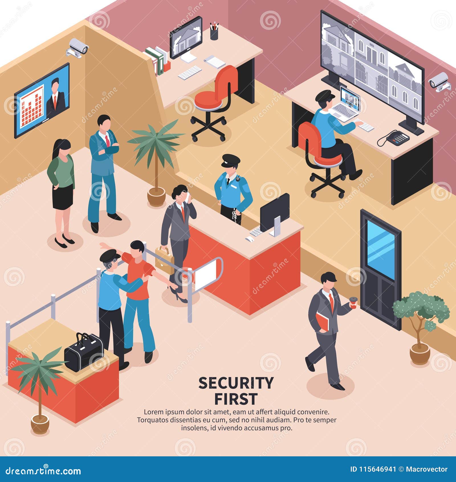 Security Workers Watching Video Surveillance Camera On Monitor In ...