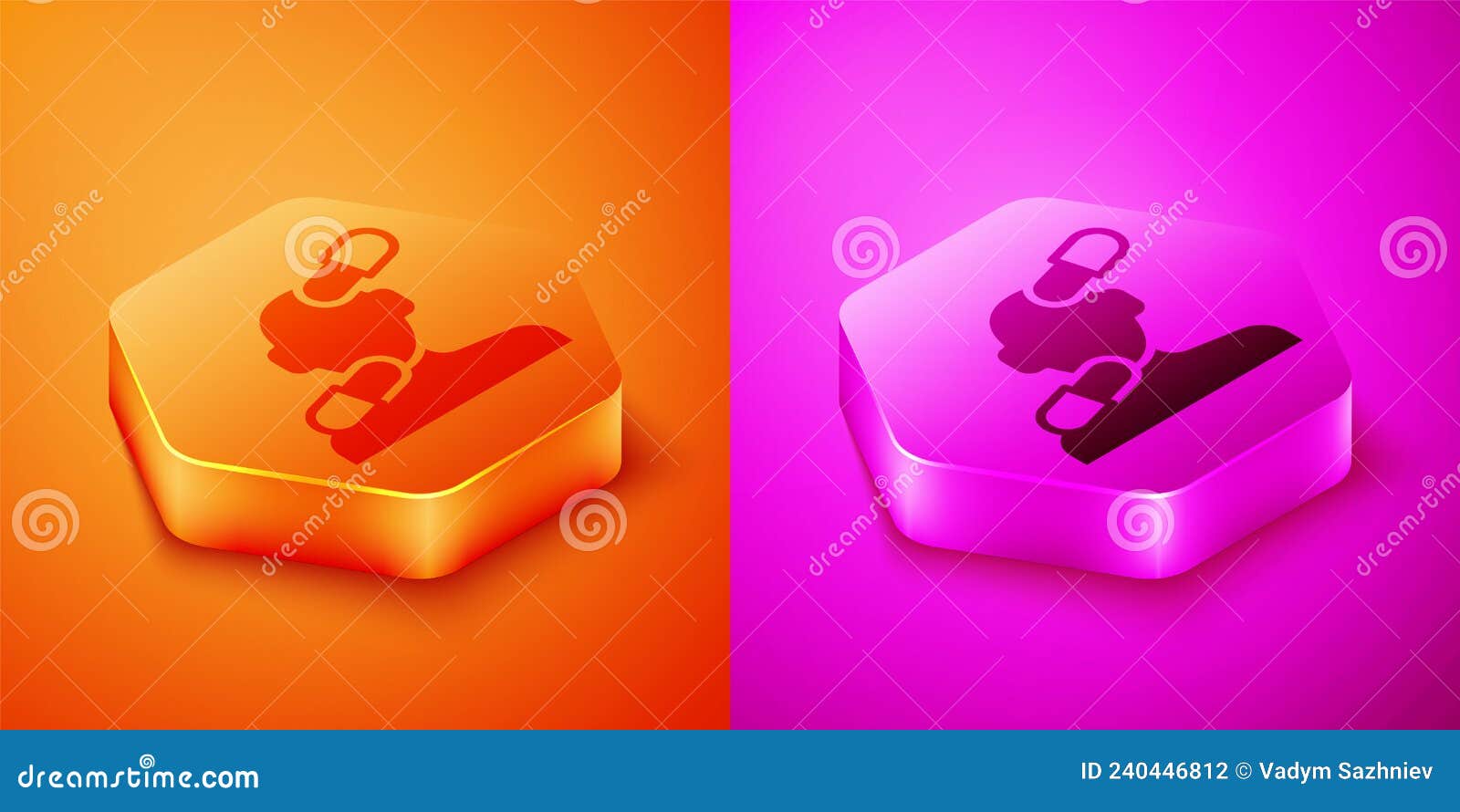 Isometric Sedative Pills Icon Isolated on Orange and Pink Background ...