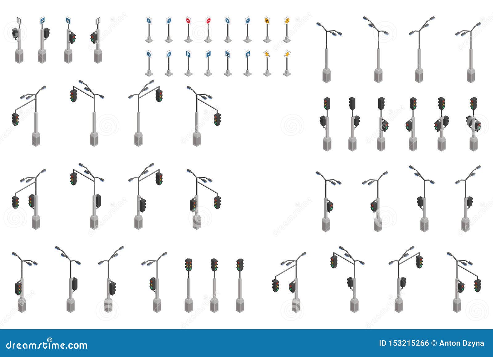 Isometric Selection of Elements of Traffic Lights Stock Illustration ...