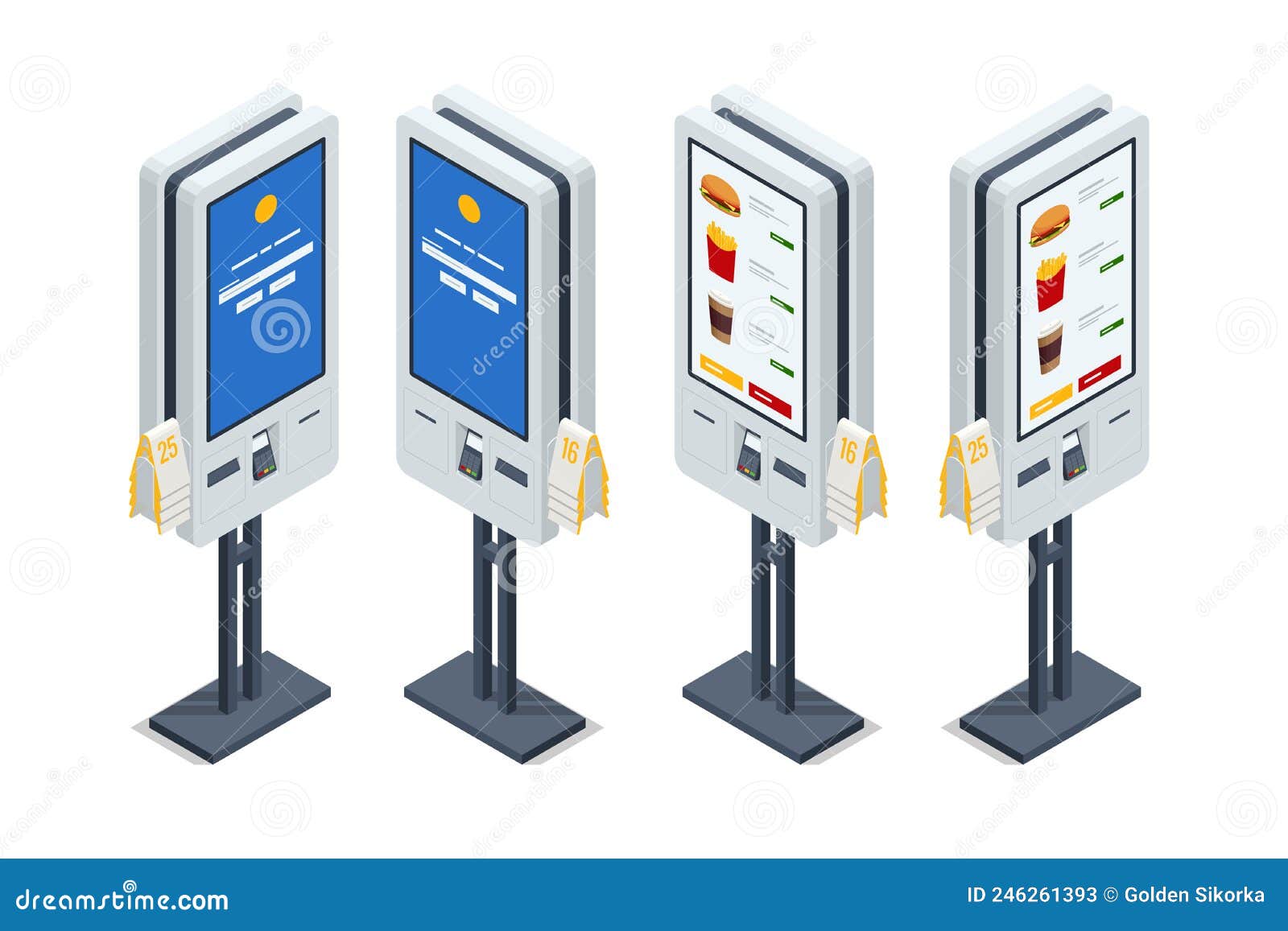 Isometric Self-service Cashier Or Terminal. Young Man Paying At The ...