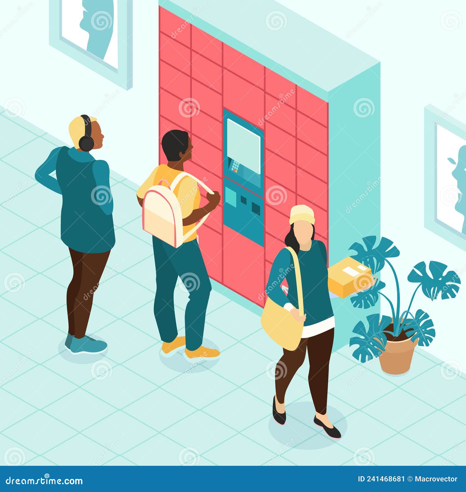 Isometric Self-service Cashier Or Terminal. Young Man Paying At The ...