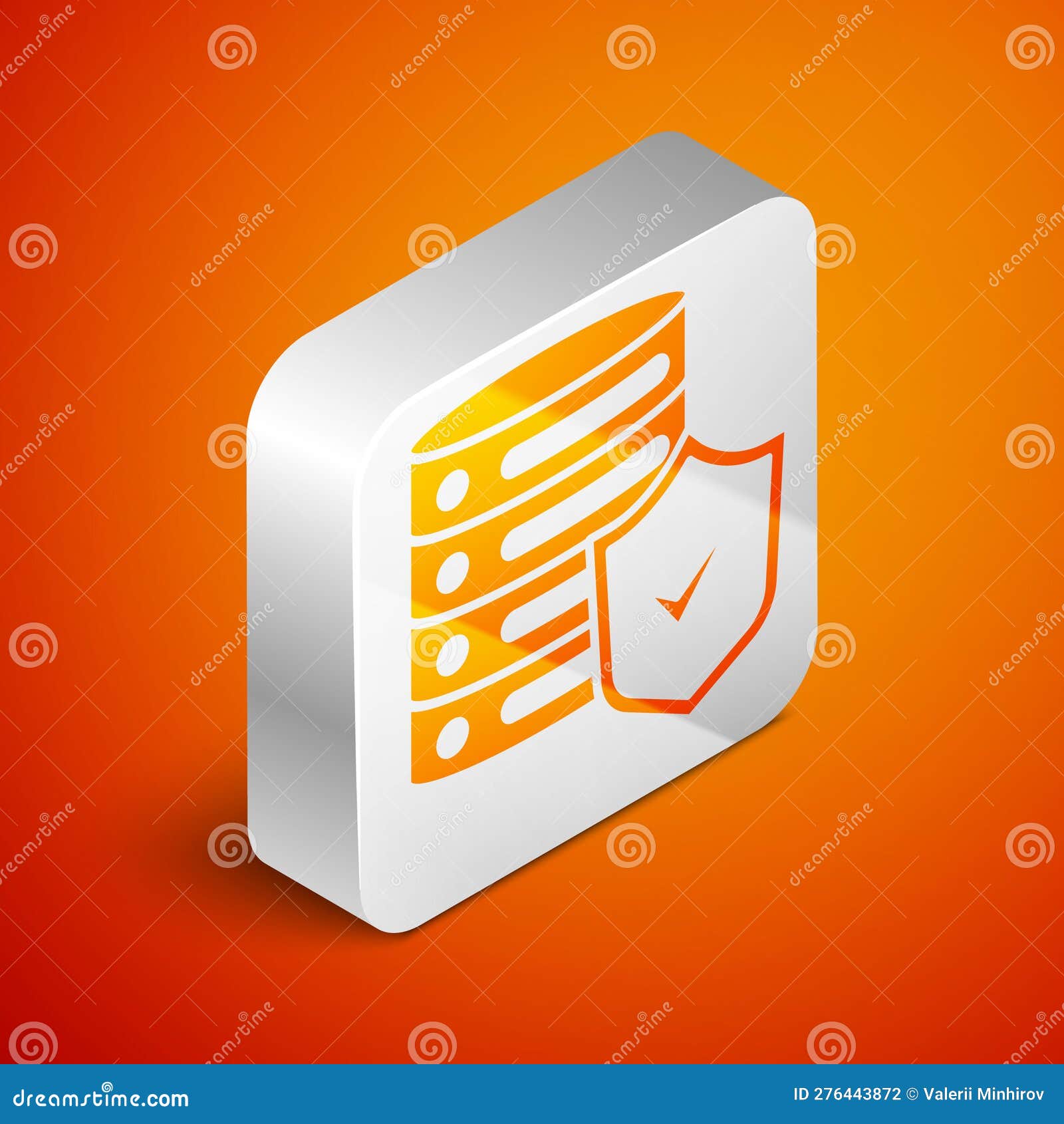 Isometric Server with Shield Icon Isolated on Orange Background ...