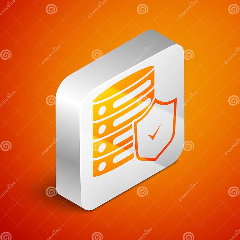 Isometric Server with Shield Icon Isolated on Orange Background ...